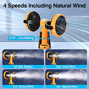 NIFBANG Double Head Camping Fan with LED Light,8000mAh Rechargeable Battery Powered Tripod Tent Fan,270° Oscillating Portable Fan 360° Rotation with Hook for Home,Outdoor,Bedroom,Canopy,Travel,Fishing