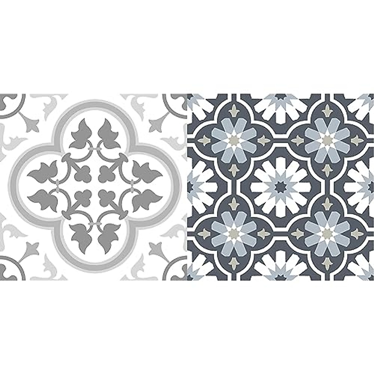 FloorPops FP2953 Remy Peel & Stick Floor Tiles, Grey & FP2944 Sevilla Peel & Stick Floor Tiles, Multicolor