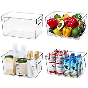Set Of 4 Refrigerator Pantry Organizer Bins for Home and Kitchen - Clear, BPA Free