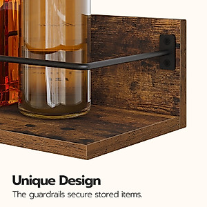 HOOBRO Wall Mounted Wine Rack 3 Pack, Wine Shelf Hanging Floating Wall Shelves, Wine Glass Bottle Rack Stemware Holder, for Living Room, Dining Room, Kitchen, Rustic Brown and Black BF33BJ01