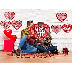 Valentines Decorations Heart Banners, Valentine Day Door Porch Signs Heart Love Hangings Wall Decor, Pink Red Romantic Conversation Party Supplies (Pink)