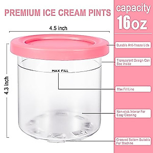 Replacement Pints Container with Silicone Lid for Ninja Pints and Lids, Compatible with NC299AMZ & NC300s Series Ice Cream Makers, 4 Pack 16oz Pint Containers Replacement with Leak Proof Lids, Bpa Free (4PCS)