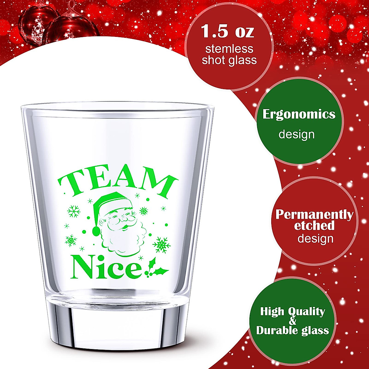 Hotop 2 Pcs Christmas Shot Glasses Funny Christmas Naughty Nice Novelty Glass Set Holiday Drinking Glasses1.5 oz Espresso Shot