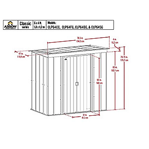 Arrow Classic Steel Storage Shed, 6x4, Charcoal