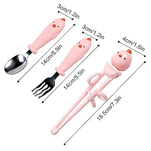 Training Chopsticks Set for Kids and Beginners,Chopstick Spoon Fork and Case Set,Reusable Learning Chopsticks with Attachable Learning Chopstick Helper - Right Handed Only Stainless Steel Pink