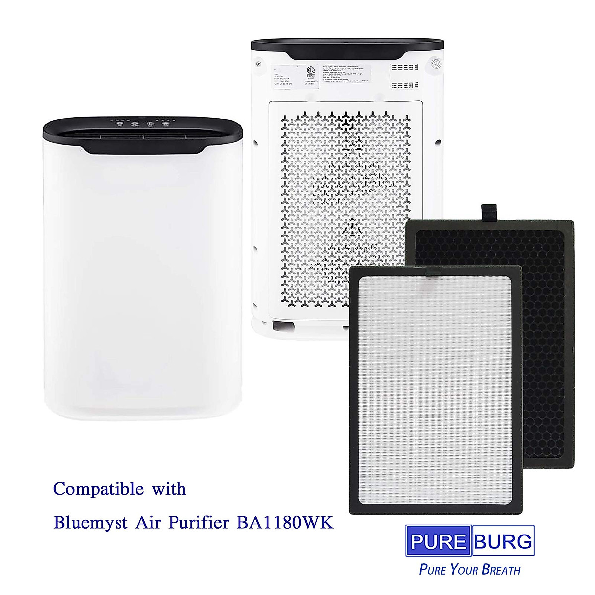 PUREBURG Replacement HEPA filter Set Compatible with Bluemyst Air Purifier,BA1180WK