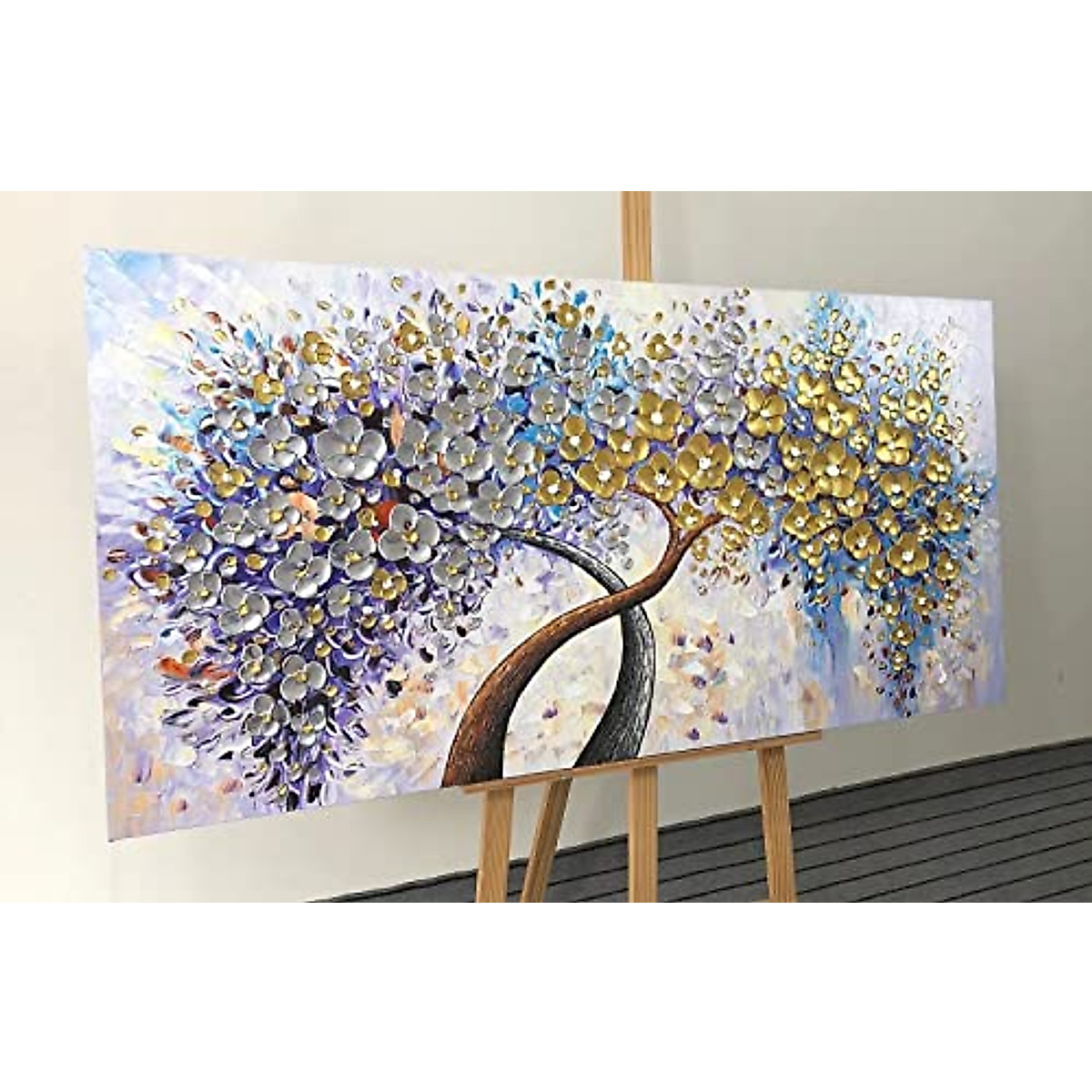 V-inspire Art,30x60 Inch Modern 3D Hand Painted Lucky Flower Tree Oil Paintings Acrylic Painted Wood Frame Decoration Abstract Canvas Wall Art Living Room Bedroom Dining Room Home Ornament