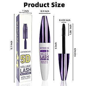 5D Purple Mascara Volume and Length -1Pcs Waterproof Smudge-Proof Color Mascara for Eyelashes, Volumizing Curling Defining Eye Lashes, Longwear Fiber Colored Mascara for Women Girl Eye Makeup