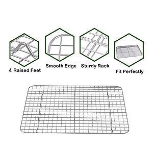 N&S AMOCWJ Stainless Steel Baking Pan with Rack , Cookie Sheet with Cooling Rack,Baking Tray For Oven,Nonstick Baking Sheet Warp Resistant & Heavy Duty & Rust Free (XL), Silver (BK252)