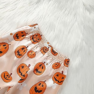 Halloween Pajamas for Toddler Girls Boys Pumpkin Silk Pajamas Long Sleeve Button-Down Tops Pants 2 Pieces Pjs Set (Pumpkin, 3-4T)