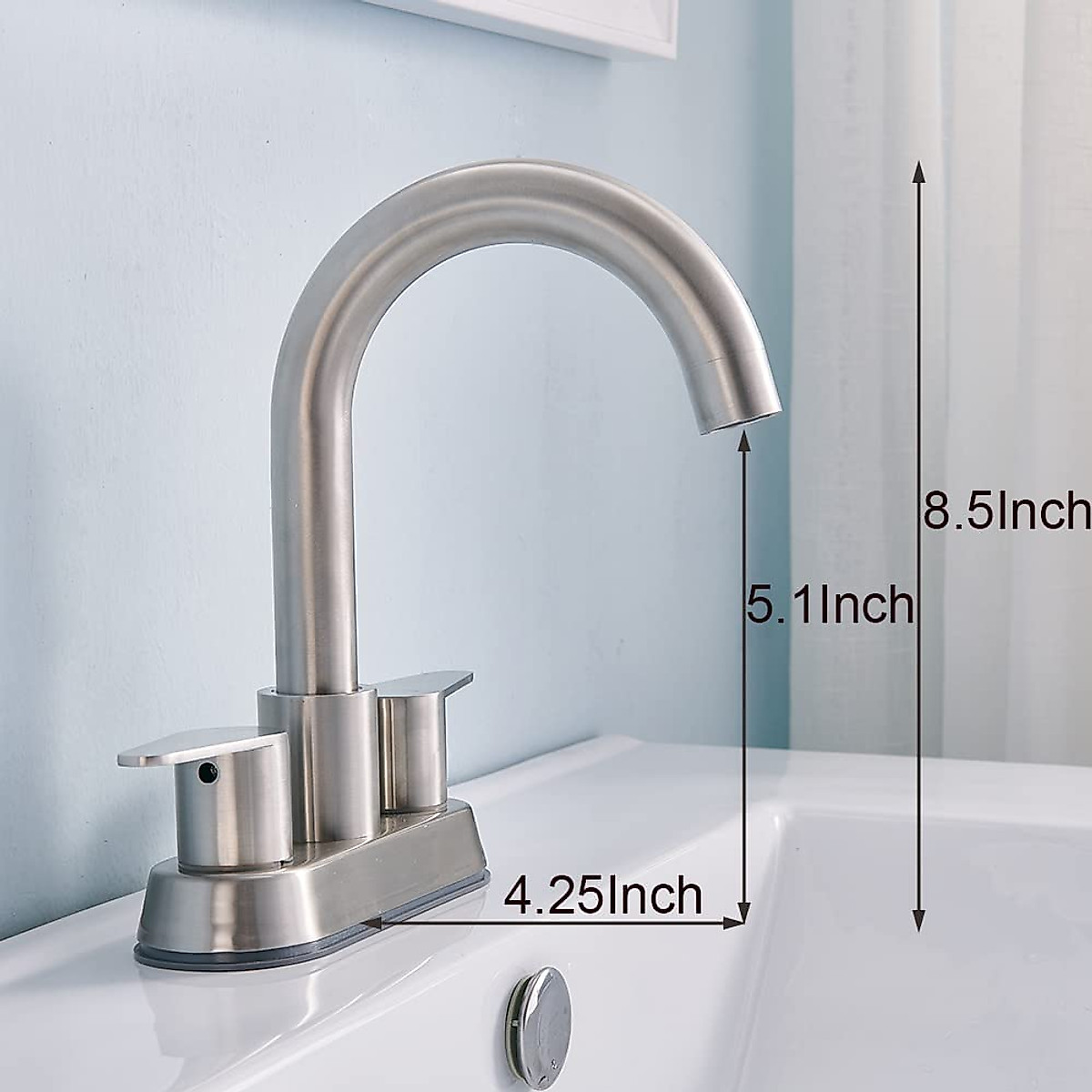 Comllen 4 inch Brushed Nickel 2-Handle Bathroom Faucet, Modern Camper Two Handle Centerset Vanity Faucet Bathroom Sink Faucet 3 Hole for Bathroom Sink Lavatory RV Faucets