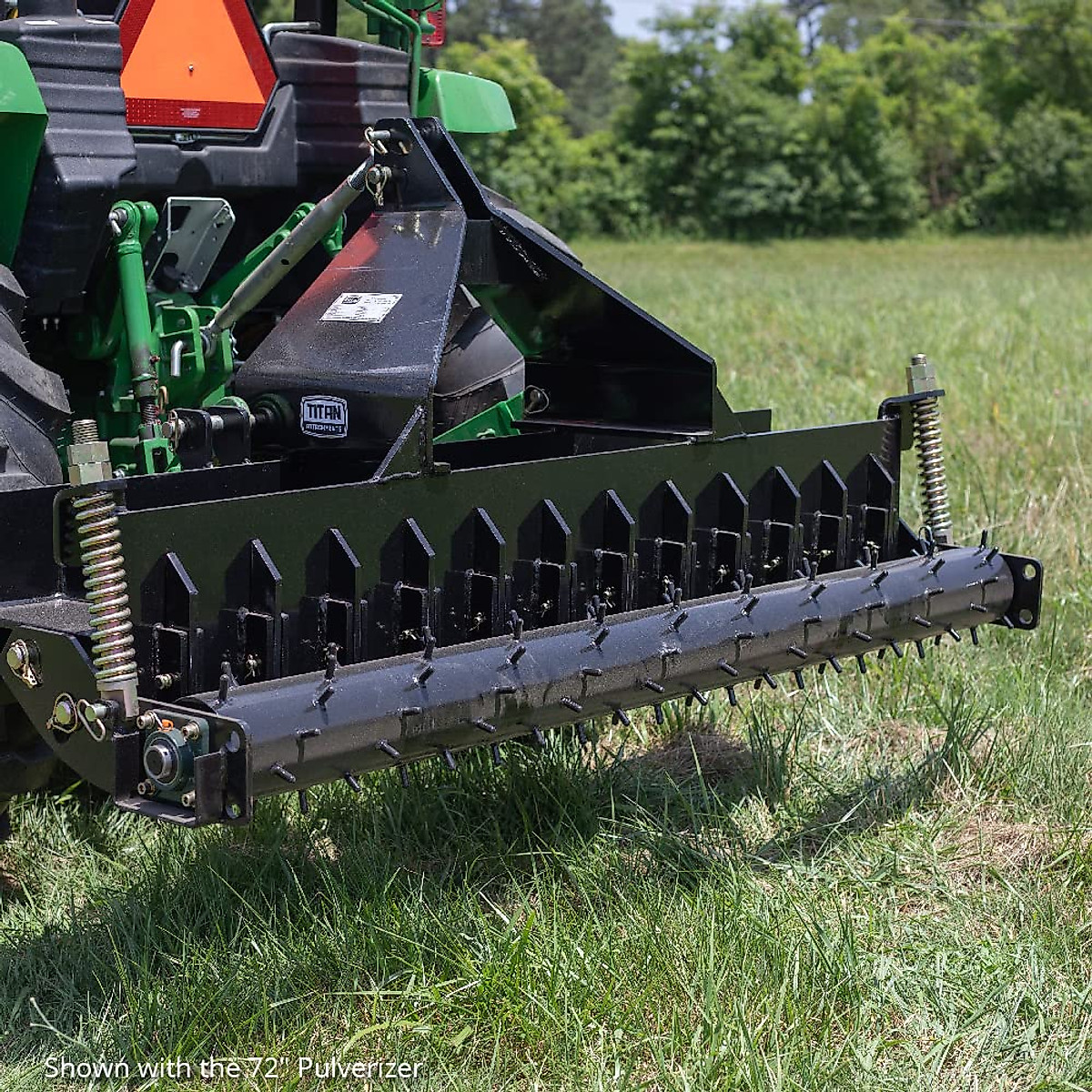 Titan Attachments 60in Soil Yard Pulverizer, Spiked Drum, Category 1 and 2, 3 Point, Quick Hitch Compatible