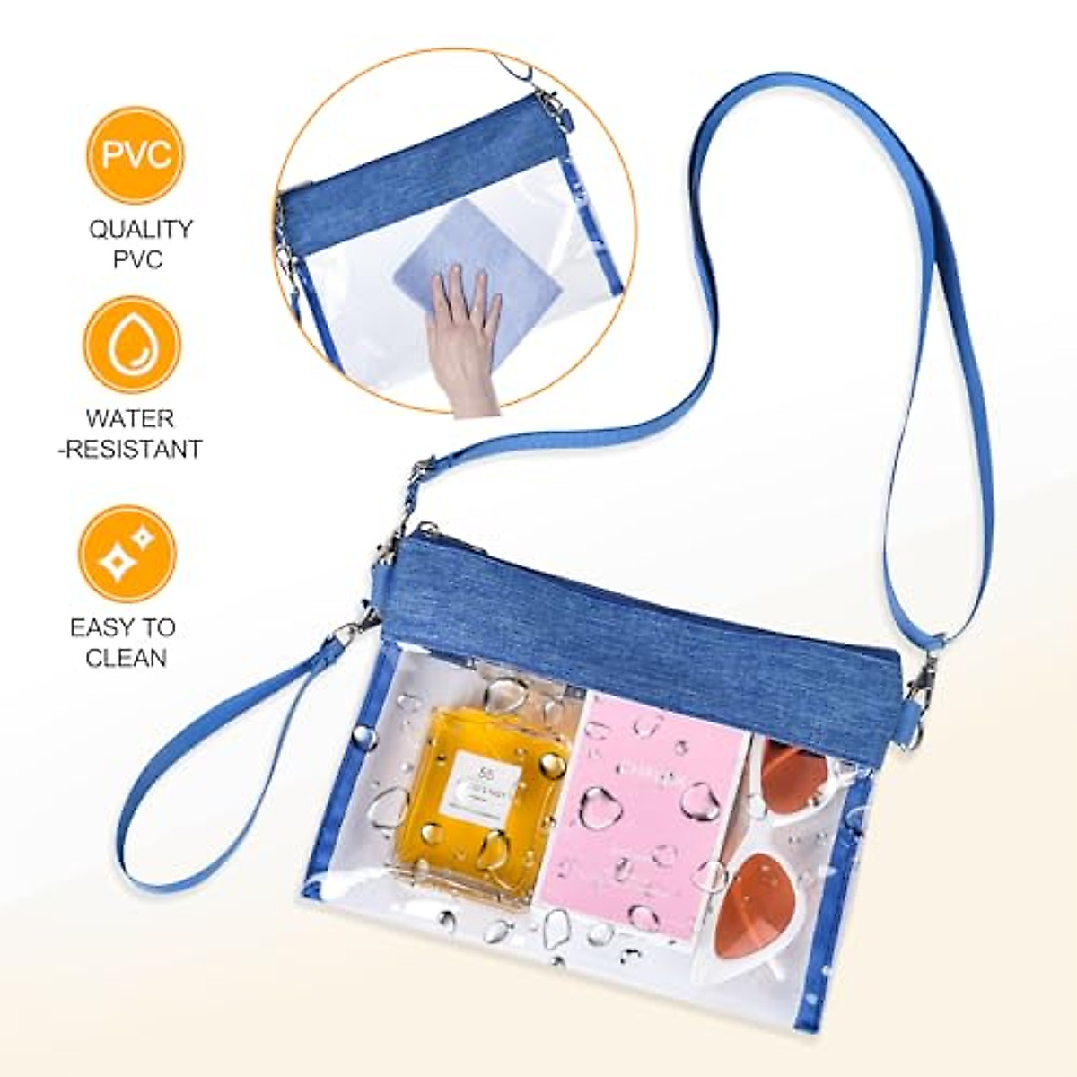 USPECLARE Clear Crossbody Purse Bag Stadium Approved Clear Tote Bag for Work Concert Sports(Blue)