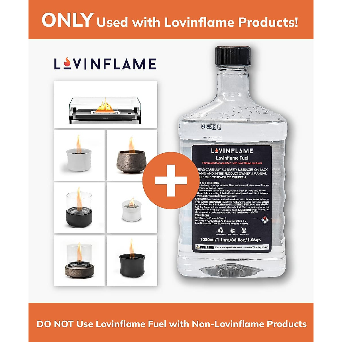 Exclusive Fuel for Lovinflame Fireplaces Fire Pits Firebowls Candles Non-Toxic, Non-Flammable, Water-Soluble, Safe for Transportation & Storage (1 Liter)