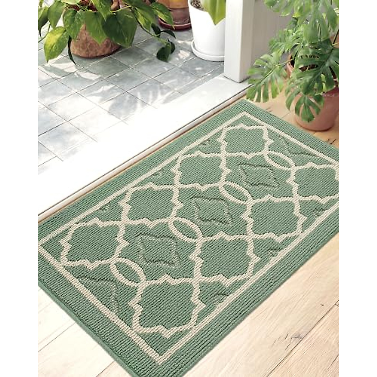 DEXI Door Mat 32x20, Non-Slip Low-Profile Entrance Mats, Absorbent Washable Front Back Doormats for Entryway, Inside Entry, High Traffic Areas, Green