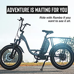 Rambo Bikes Rooster 750W Electric Bike - All-Purpose Single-Speed EBike - 20mph Top Speed, 35-Mile Range - 20” Fat Tires - 5 Power Levels, Removable 14AH Battery, Step Through Frame, LCD Tracker