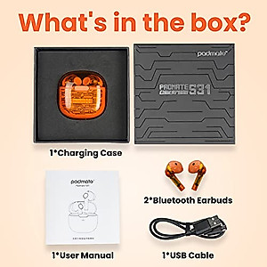 Cyberpunk Printing Wireless Bluetooth 5.3 Earbuds Headphone with Charging Case & Microphone, Noise Cancelling Earbuds, Waterproof Sport Workout Call Music In-Ear Headphones Earbuds Earphones Orange