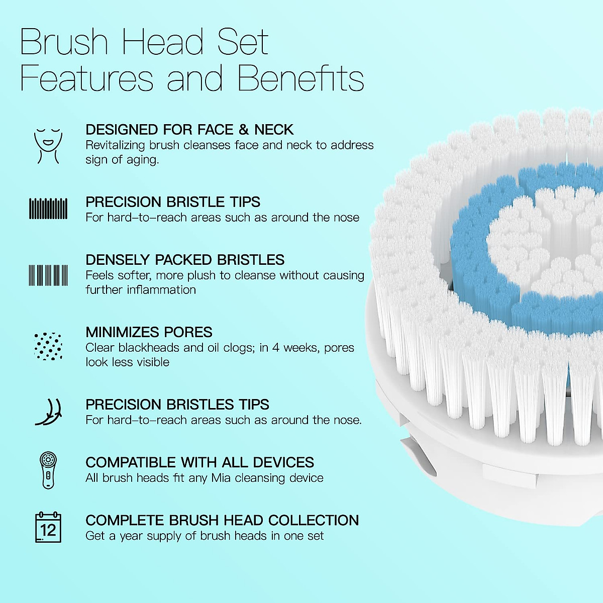 Brushmo Brush Head Replacements Compatible with Clarisonic Mia 1, Mia 2, Mia Fit, Alpha Fit, Smart Profile Uplift and Alpha Fit, Revitalizing Cleanse Facial 4 Pack (Revitalizing Cleanse)