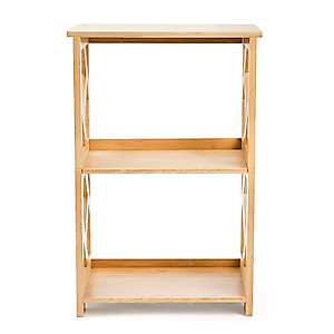 Frcctre 3-Tier Bamboo End Table Side Table Bedside Nightstand, 2 Shelf Small Bookshelf Bookcase, Multifunctional Display Rack Storage Stand for Bathroom, Bedroom and Living Room