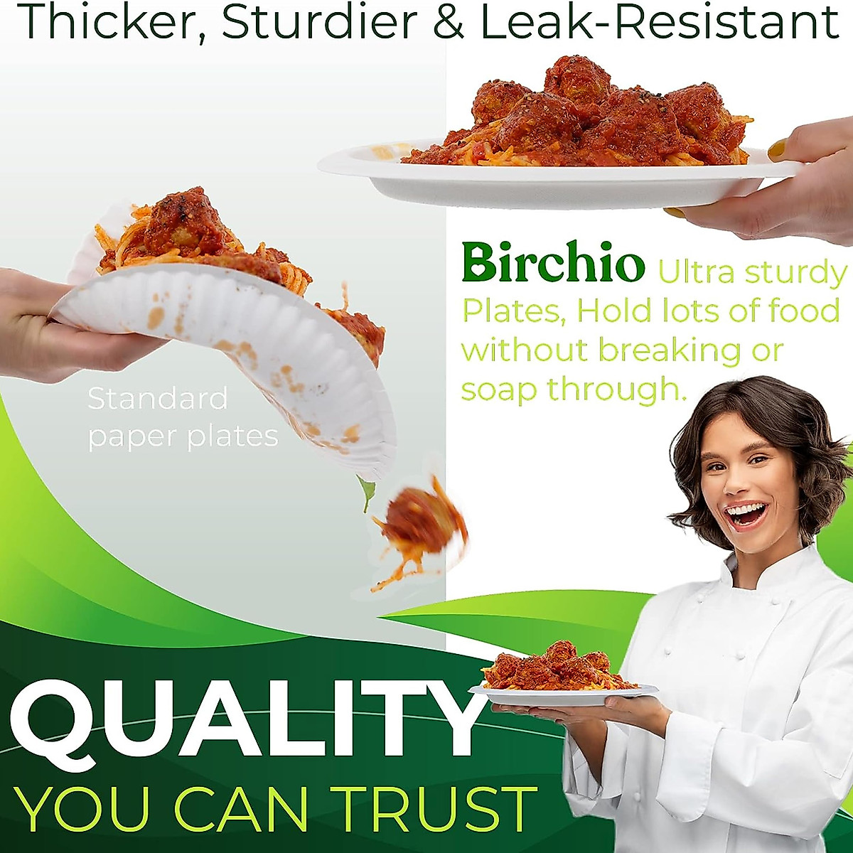 BIRCHIO 100PCS 100% Compostable White Oval Paper Plates(12in), Heavy Duty Disposable Plates, Eco-Friendly Dinner Plates, Biodegradable Salad, Meal, Dessert Plates, Perfect for Parties, Picnic, BBQ