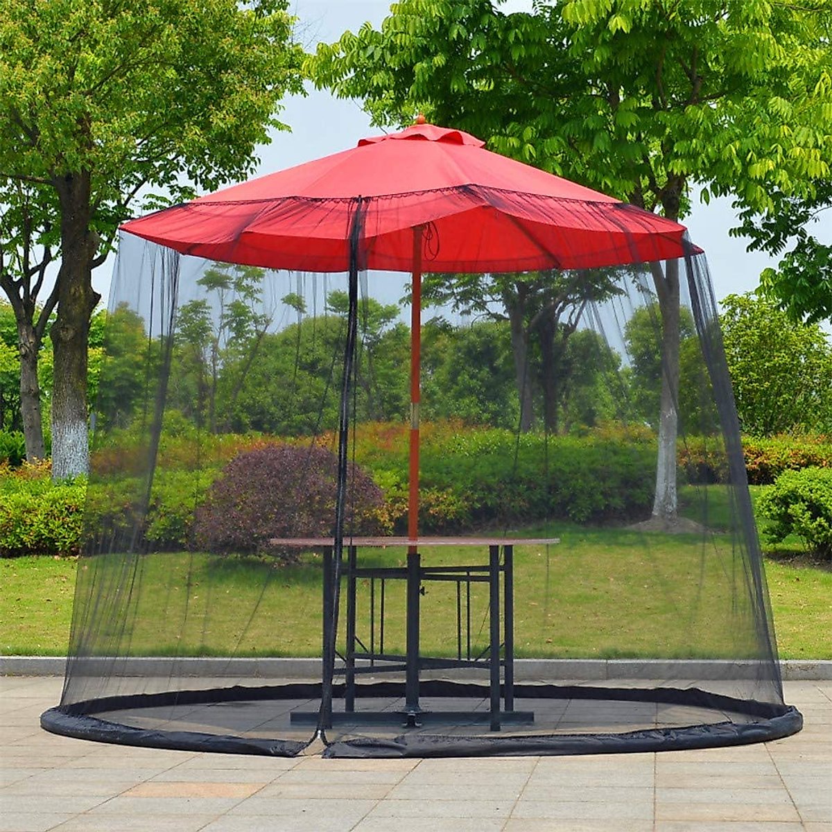 7.5-11 FT Patio Umbrella Mosquito Net, Polyester Mesh Umbrella Screen, Universal Canopy Umbrella Mosquito Netting with Zipper Door and Adjustable Rope, Fit Outdoor Umbrellas and Patio Tables