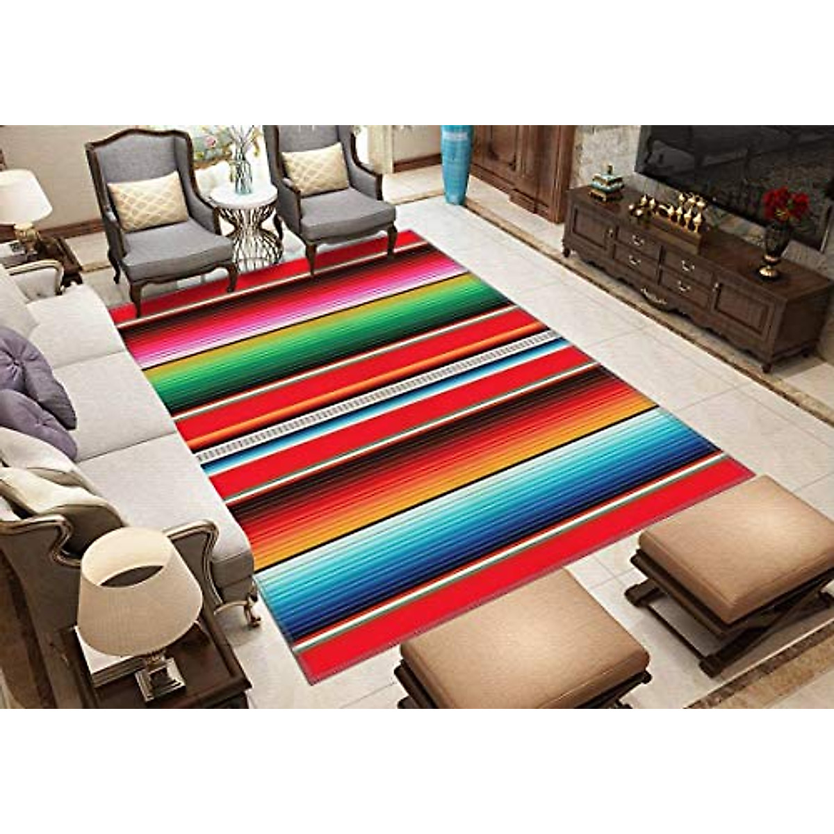 Mexican Rug Pattern Serape Stripes Vector Detail Background with Area Rugs Floor Mat Non Slip Throw Rugs Soft Door Mat Nursery Carpet for Living Room Home Indoor Outdoor Runner Rugs Yoga Mat