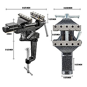 Dual-Purpose Bench Vise 3.3" Universal with Multifunctional jaw, 360° Swivel Clamps on Vise, Multi-functional Combined Vise with Quick Adjustment, Movable Home Vice for Woodworking