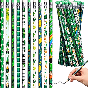 St Patrick's Day Pencils with Eraser Wood Shamrock Pencils Lucky Shamrock School Pencils Cute Green Pencils for St Patrick's Day Party Kids Awards Classic Holiday School Supplies (100)