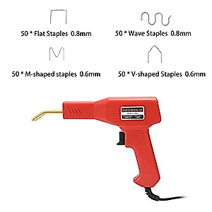 Plastic Welding Kit,Leepesx Plastic Welder Kit, Hot Stapler, Plastic Repair Welder Kit for Bumper Repair,Welding Gun,Include 4 Types Hot Wave Flat Staples (Red) (50W-110V, RED)