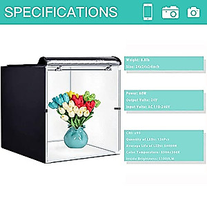 Lightbox, GLZ 24x24 Inch Photo Studio Light Box Shooting Tent Kit with Dimmable and Movable LED Lights, Carry Bag and 6 Color backdrops for Photoshoot (White Black Orange Blue Green Red)