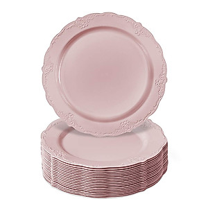 Silver Spoons 20 Premium Reusable Plastic Salad Plates | Vintage - Blush | 9'