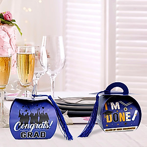 Graduation Cap Gift Box 30 Pcs 2024 Congrats Grad Graduation Candy Box with Tassel Treat Box, Graduation Party Favors Graduation Centerpieces for Tables Decorations Grad Party Supplies(Blue, Gold)