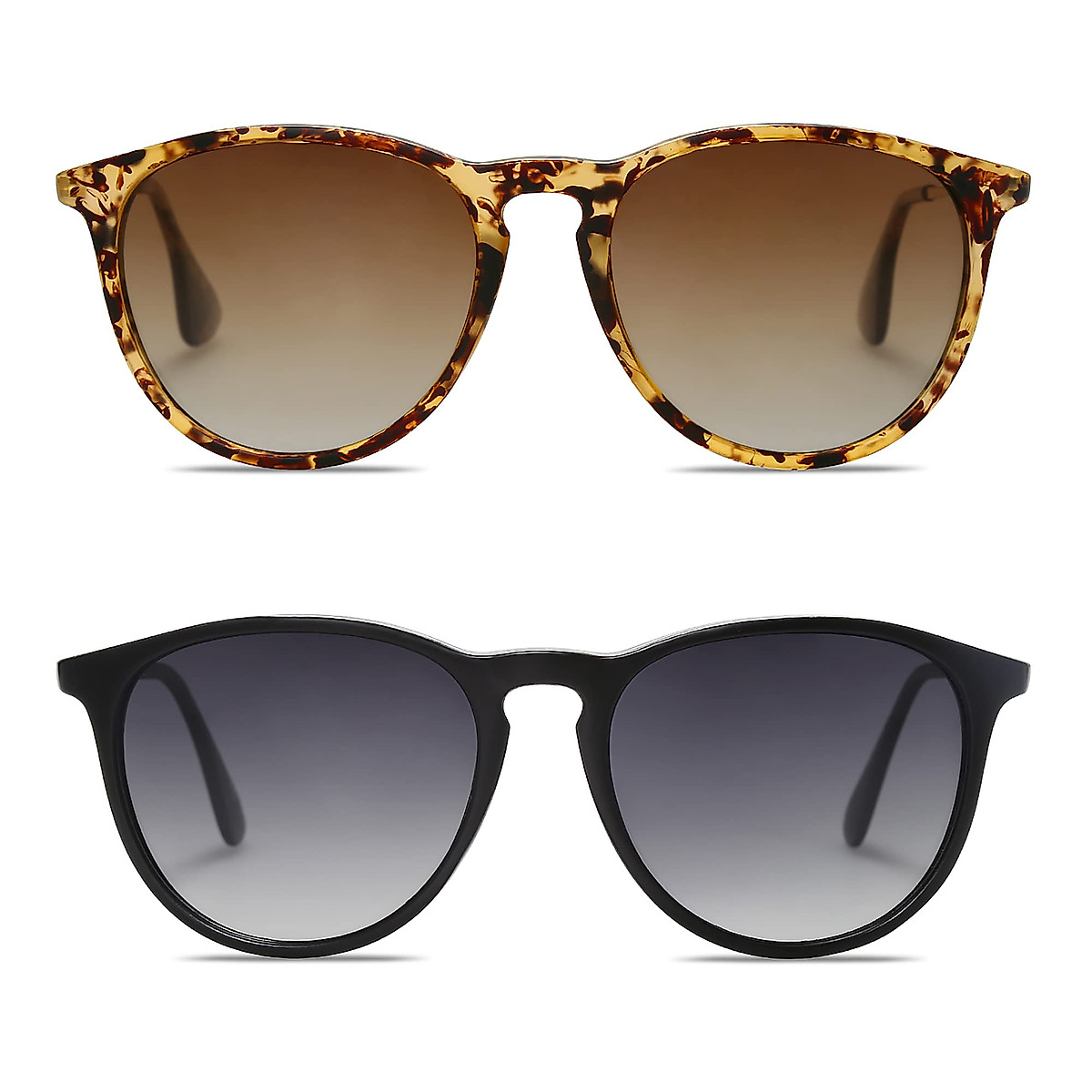 SOJOS Polarized Sunglasses for Women Men Round Classic Vintage Style TR90 SJ2091 (Brown+Black, 63)