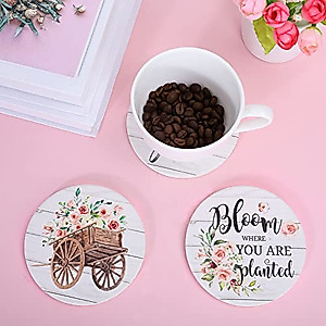 Whaline Spring Coasters 6 Pack Rustic Farmhouse Drink Coaster Truck Floral Flower Ceramic Coaster Cup Mat for Mugs Cups Home Kitchen Party Supplies, 4.1 x 0.3 Inch