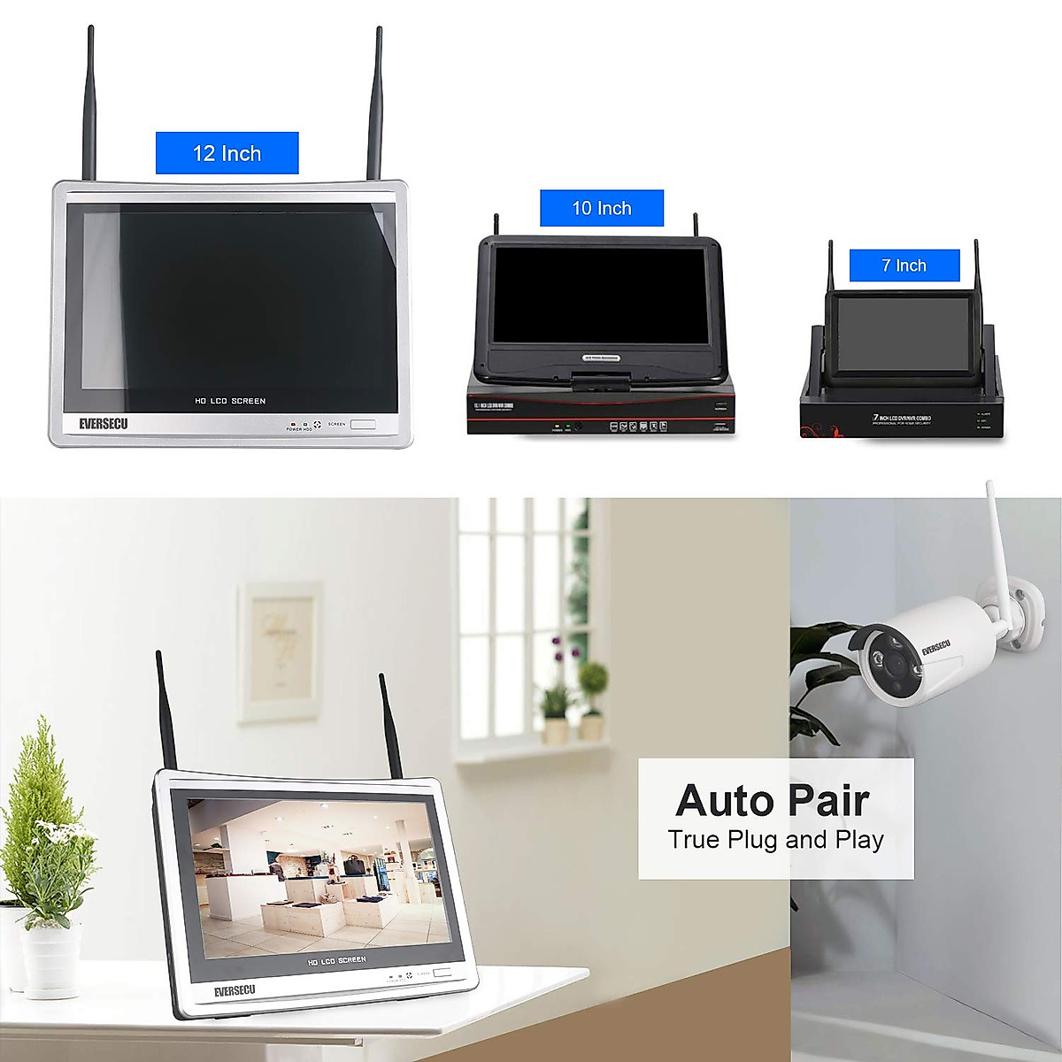 [8CH Expandable] 2K 3MP Home Security Cameras System with 12 Inch Monitor & NVR Combo Surveillance Kits, 8 Channel Cameras CCTV System with 4Pcs Wireless Video 3.0MP IP Cameras,Free APP(No HDD)