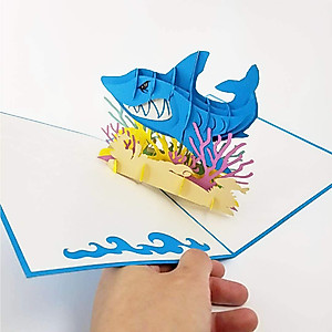 POP CARD EXPRESS White Shark Pop Up Card, 3D Popup Greeting Card - Ocean Birthday Pop Up Card, Congratulations, Thank you, Get Well for Friend, for son, for husband, for children