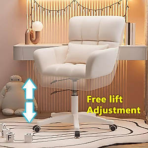 YCKEGEW Modern Velvet Children Chair Cute Desk Chairs with Wheels Vanity Chair for Girl Women, Accent Armchair Upholstered Swivel Chair with Pillow for Bedroom (Color : White)