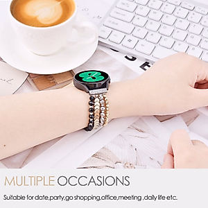 MOFREE Compatible for Samsung Galaxy Watch 4 40mm 44mm/Watch 4 Classic 42mm 46mm Bands, 20mm Handmade Fashion Elastic Beaded Bracelet Replacement for Galaxy Watch 3 41mm/Active/Active 2 Women, Black