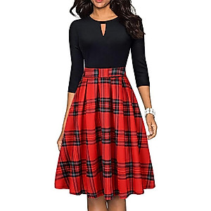 Retro/Vintage Swing Dress for Women Christmas Holiday Party Dresses for Fall Winter Old lady Street Wear Plaid L
