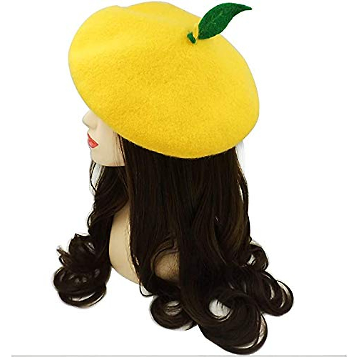 Green Leave Fruit Cosplay Beret Vintage Painter Hat Lolita Kawaii Wool Cap Xmas Gift (Lemon Yellow)