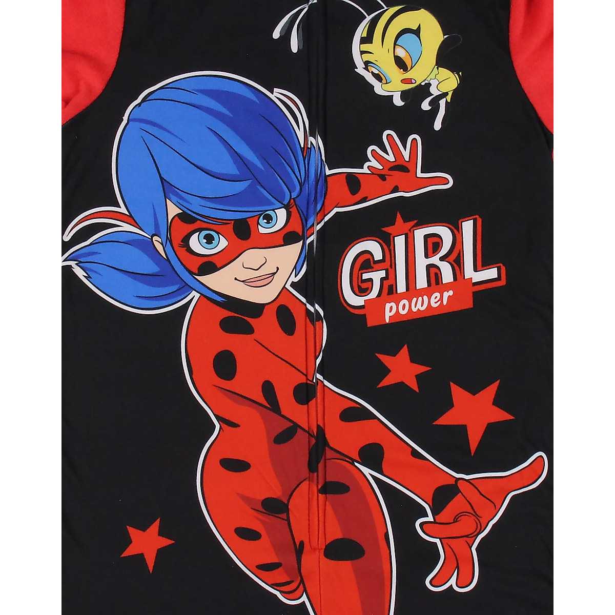 Komar Kids Miraculous Ladybug Girls Girl Power Full Zip Blanket Sleeper Hooded Pajama, 6 Black