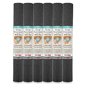 Con-Tact Brand Grip Premium with Microban Non-Adhesive Contact Shelf and Drawer Liner, 20" x 4', Graphite, 6 Rolls