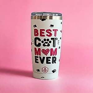 Biddlebee Cat Gifts for Cat Lovers Travel Coffee Cat Mug w/Slider Lid | 20oz Spill Proof Stainless Steel Insulated Cup | Cat Lover Gifts for Women | Cat Gifts for Women | Best Cat Mom