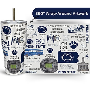 Penn State University 30oz Stainless Steel 3D Icon Travel Mug –High Performance Double-Walled Thermos w/Convertible Lid & Straw –Insulated Decorative NCAA Beverage Tumbler –For Hot or Cold Drinks
