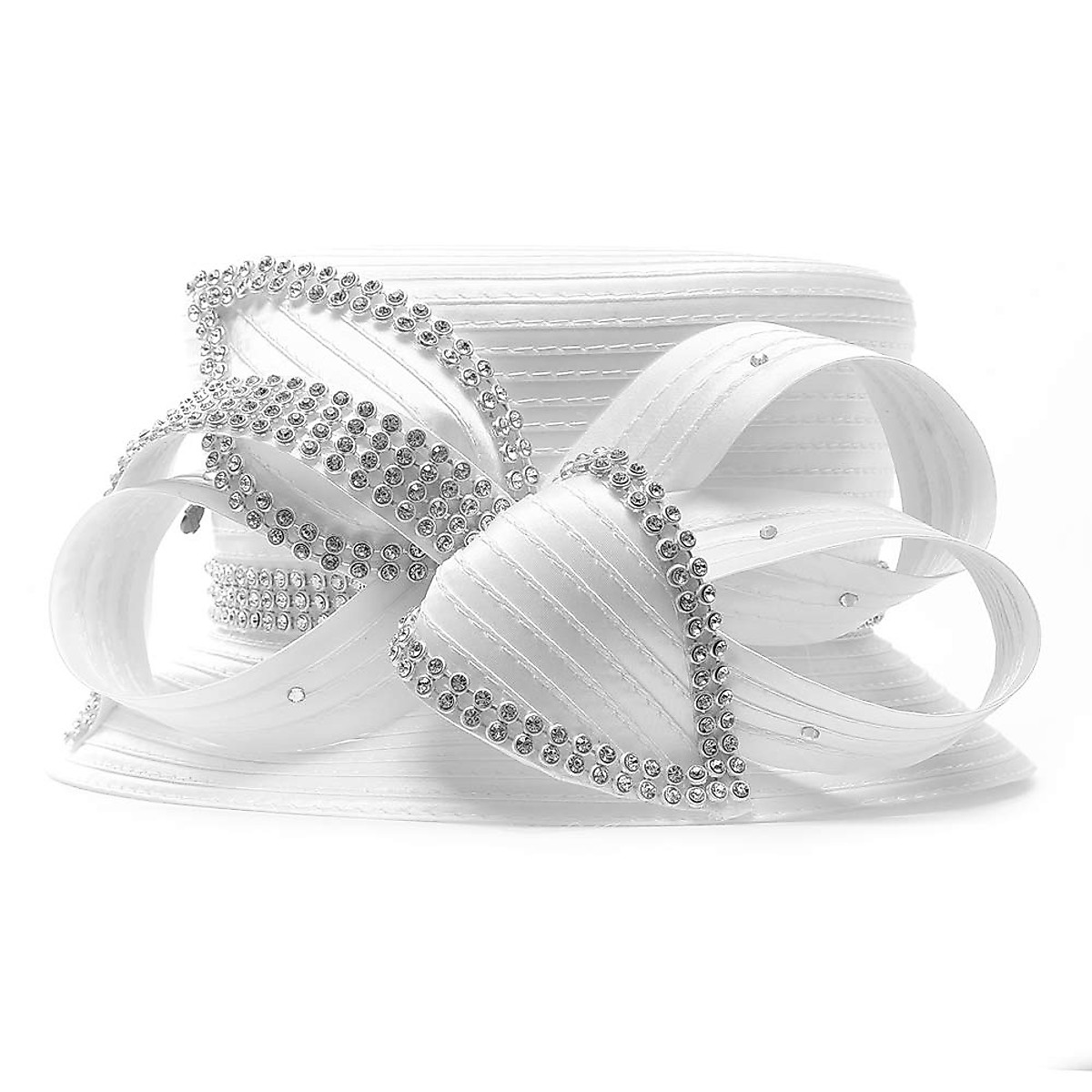 Original One Women's Fancy Rhinestones Floral Fascinators Tea Party Event Topper Derby Church Hat (White)