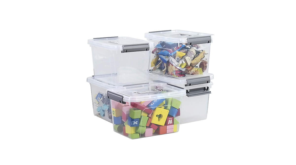Kiddream 6-Pack Plastic Clear Latch Storage Boxes, 6 Liter Small Boxes ...