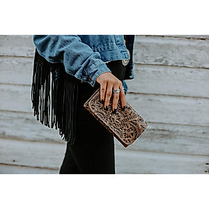 American West Women's Tri-Fold Leather Wallet Billfold for Women