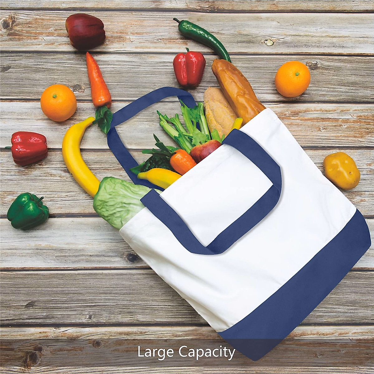 TOPDesign 1-Pack Super Strong Large 12oz Cotton Canvas Tote Bag, Reusable Grocery Shopping Cloth Bag, Fashionable Two-Tone Totes for Crafts, DIY Your Creative Designs