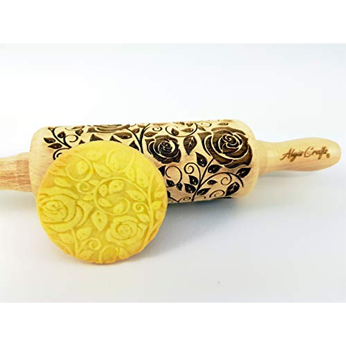 GARDEN BLOSSOMS 3 Small Size Embossed Rolling Pin Set. Wooden Laser Engraved Embossing Dough Roller for Embossed Cookies Gift for Birthday, Easter, Christmas by Algis Crafts