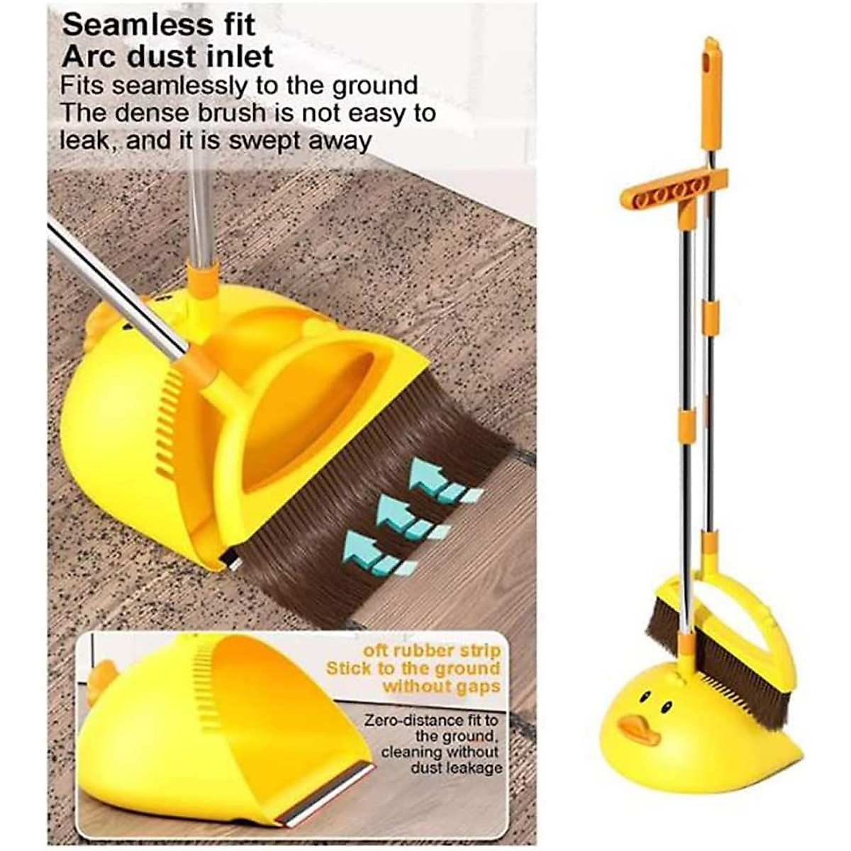 Cute Duck Cleaning Broom and Dustpan Set with Long Handle Stand Up Broom and Dustpan for Home Kitchen Room Office, Outdoor Indoor (Pink)